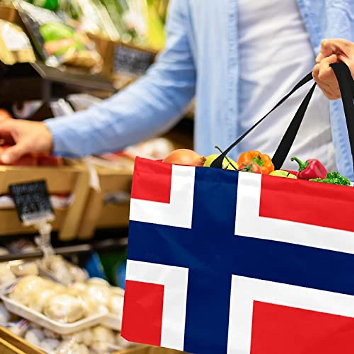 Reusable Grocery Bags,Recyclable Shopping Bags,flag of Norway,Washable Durable Pouch Portable Tote Bag