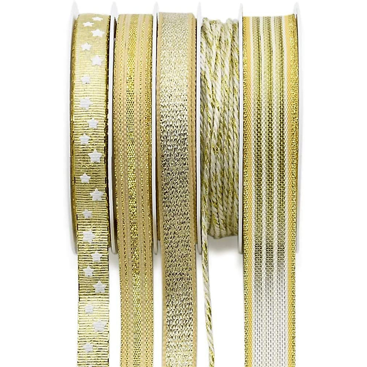 5 Rolls 27 Yards Gold Ribbon, Ribbon for Gift Wrapping, Crafts Fabric for Gift Ribbon, Glitter Ribbon for Wrapping Decoration Wedding Birthday Holiday Gift Wrapping Party