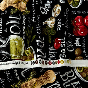 Farmer John Garden Vegetable Mix Black, Quilting Fabric by the Yard