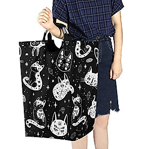 Oyihfvs Witch's Cat Seamless Laundry Hamper Basket Bucket, Foldable Dirty Clothes Bag, Waterproof Fabric Washing Bin, Toy Storage with Handles for Bathroom Bedroom Dorms