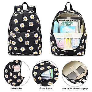 Yusudan Daisy Girls School Backpack Set, Kids Teens School Bag Bookbag with Lunch Bag Pencil Bag (Black)
