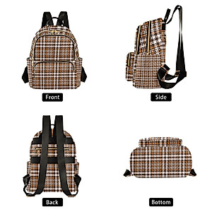 Yasala Women Fashion Backpack Gingham Plaid Cute Brown Sturdy Daily Bag Compact Regular Bag Diaper Bag