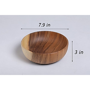 Hand-Crafted From Solid Acacia Wood Salad Bowls 7.1 or 7.9 Inches Set of 2 Individual Large Wood Bowl for Fruits Salads and Decoration Fruit Bowl for Snacks