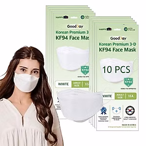 (Pack of 10) White Disposable KF-94 Face Mask, 4-Layer Filters, Made in Korea, Nose Mouth Covering Dust Mask (individual Packed)(White Color)