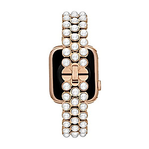 kate spade new york rose gold-tone stainless steel IP and white faux pearls band for apple watch®, 38/40/41mm (Model: KSS0126)