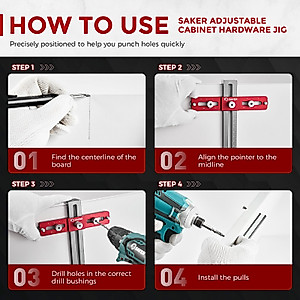 Saker Cabinet Hardware Doweling Jig,Adjustable Cabinet Template Tool for Knobs,Handles and Pulls,Self Centering Punch Locator Precise Woodworking Drill Guide for Drawer Cabinet Installation
