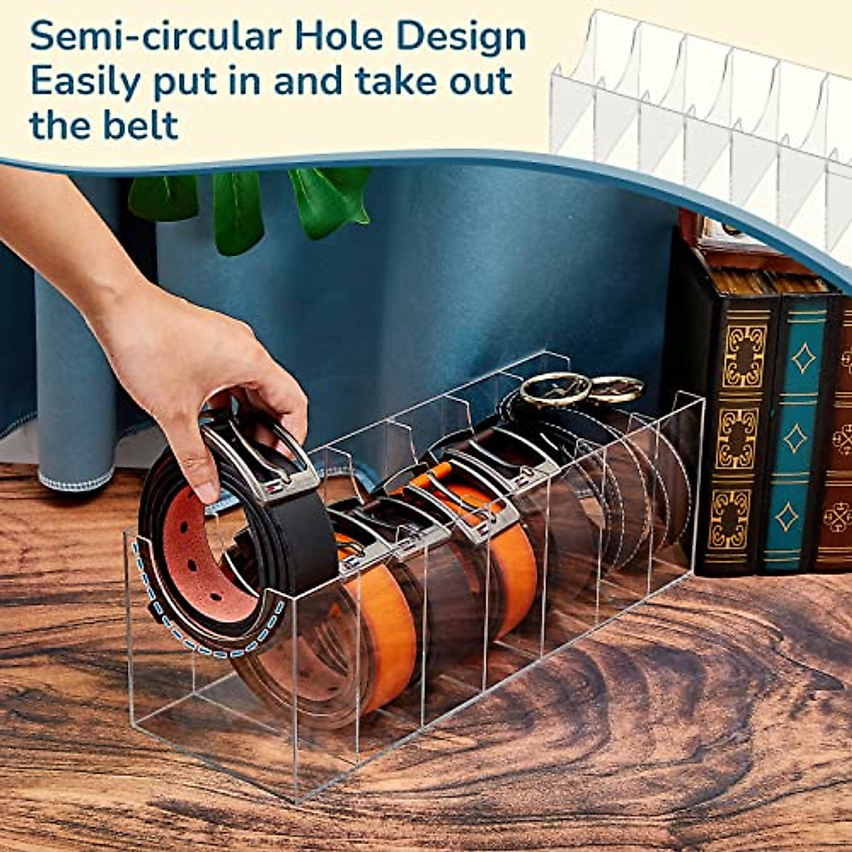 2 Pieces Belt Organizer Acrylic Belt Storage Holder 7 Compartments Display Case Belt Container Holder for Closet and Drawer, Purse Tie Jewelry Watch Bracelets Makeup Storage Holder Accessories