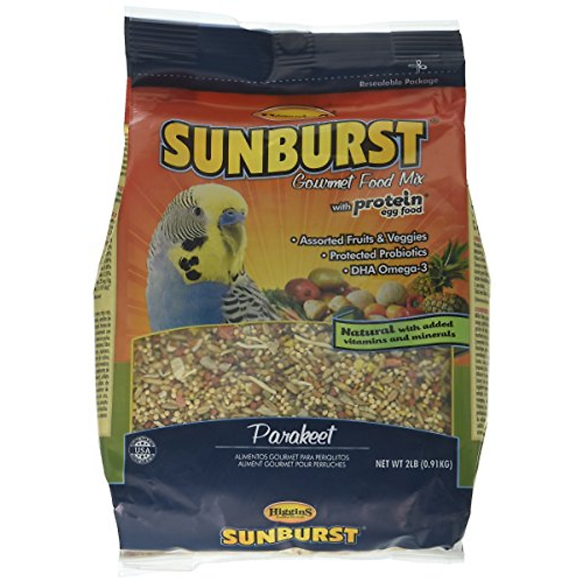 Higgins Sunburst Gourmet Food Mix For Parakeet, Large, 2 Lbs