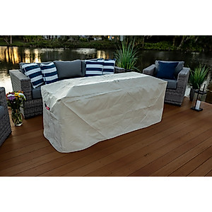 70" Linear Rectangular Modern Concrete Fire Pit Table w/Glass Guard and Crystals (White)