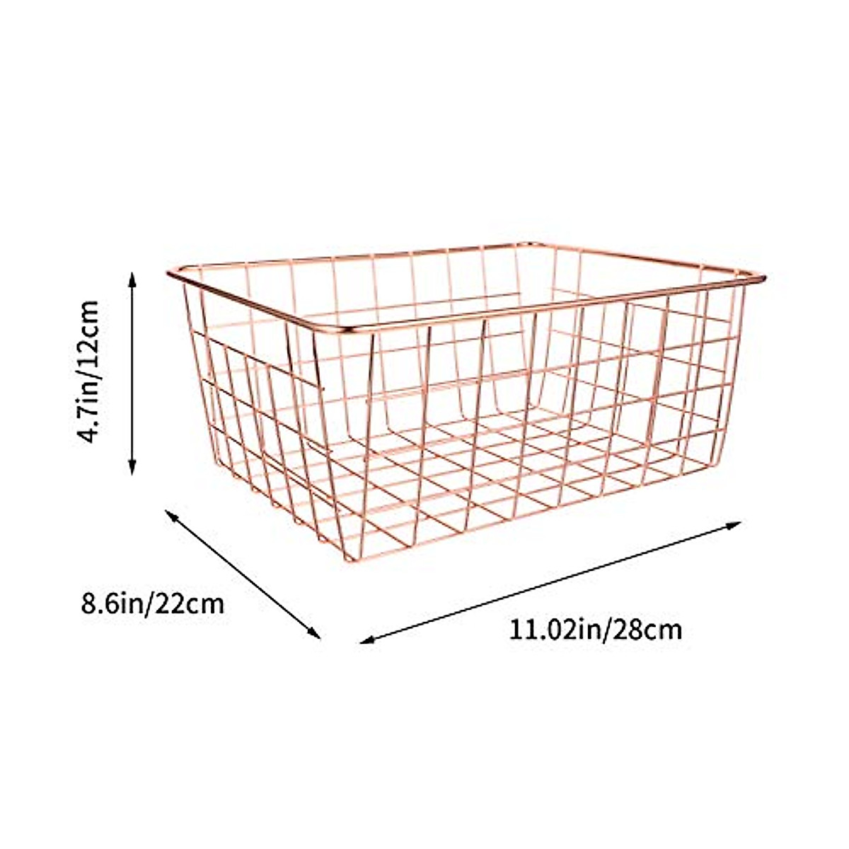 VOSAREA Iron Storage Basket Rose Gold Desktop Makeup Toiletries Basket Table Sundries Storage Organizer Multifunctional Container for Books Magazine Food Snack Clothes Toys 28x22cm