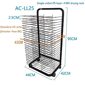 Drying Rack, 25-Shelf Mobile Drying Rack with Wire Shelves for Works of Art, Black Powder Coated Finish, Drying & Print Racks, Protect Artwork When Drying，Ideal for Schools and Art Clubs