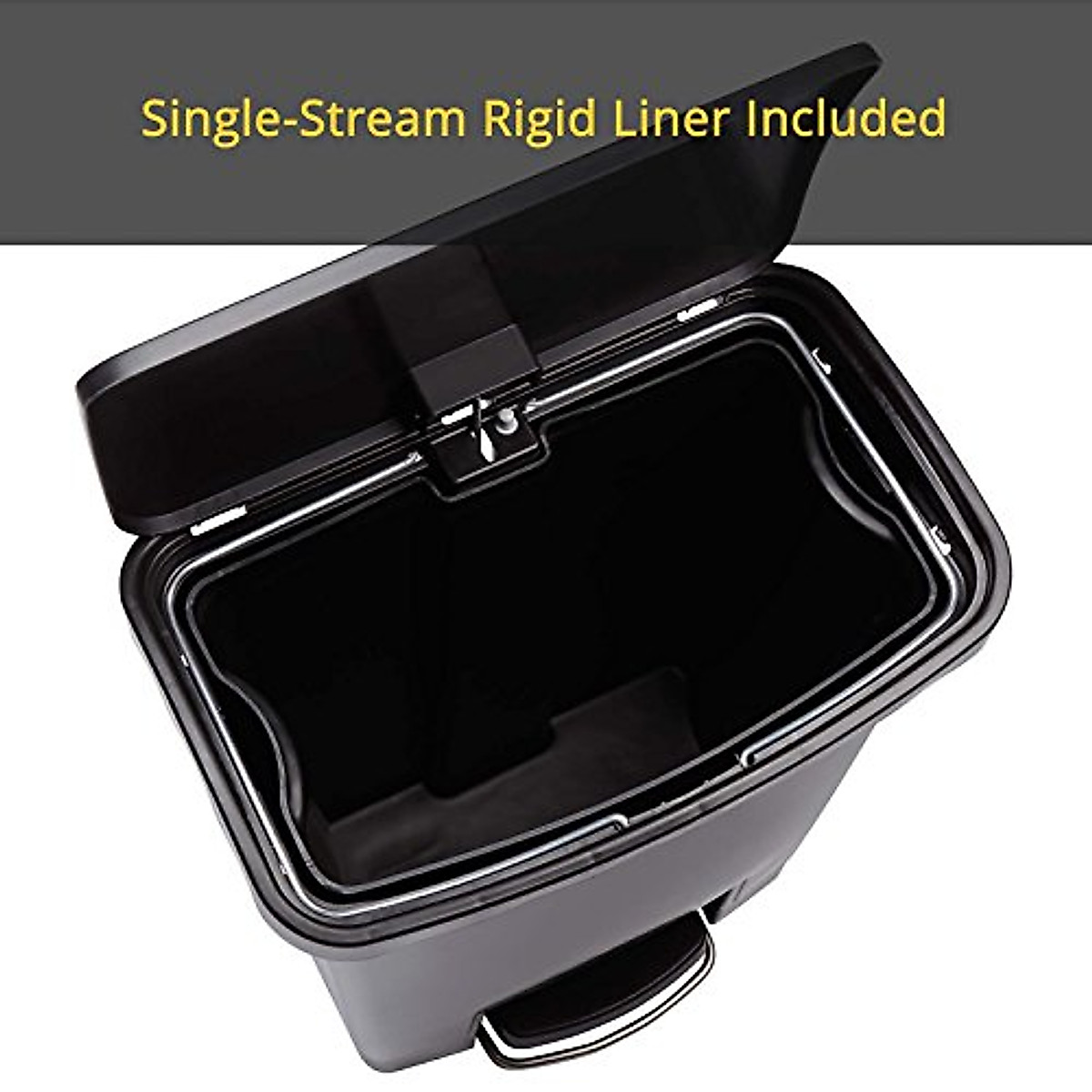 Rubbermaid Commercial Products Impressions Metal Step On Trash Can, Front Step, 13 GAL, Stainless Steel Black, Indoor for Hospitals/Office Spaces/Restaurants