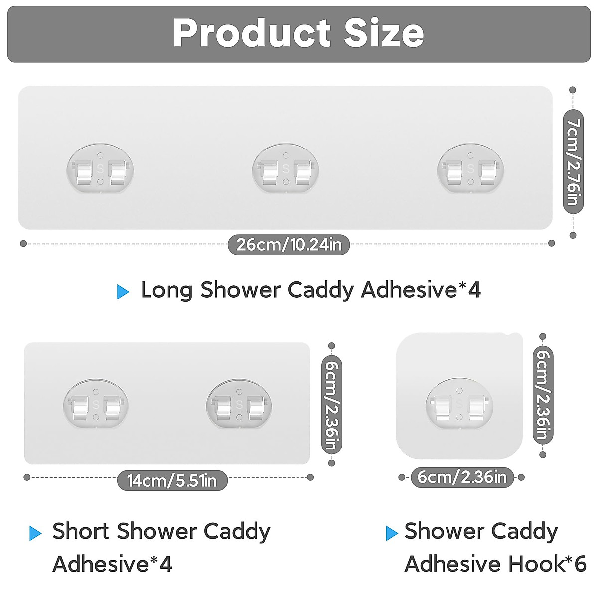 FEPTUASE 14 Pack Shower Caddy Adhesive Replacement, Transparent Strong Adhesive Hooks, No Drilling, Waterproof Wall Hooks for Shower Caddy, Bathroom Storage Shelves and Kitchen Racks