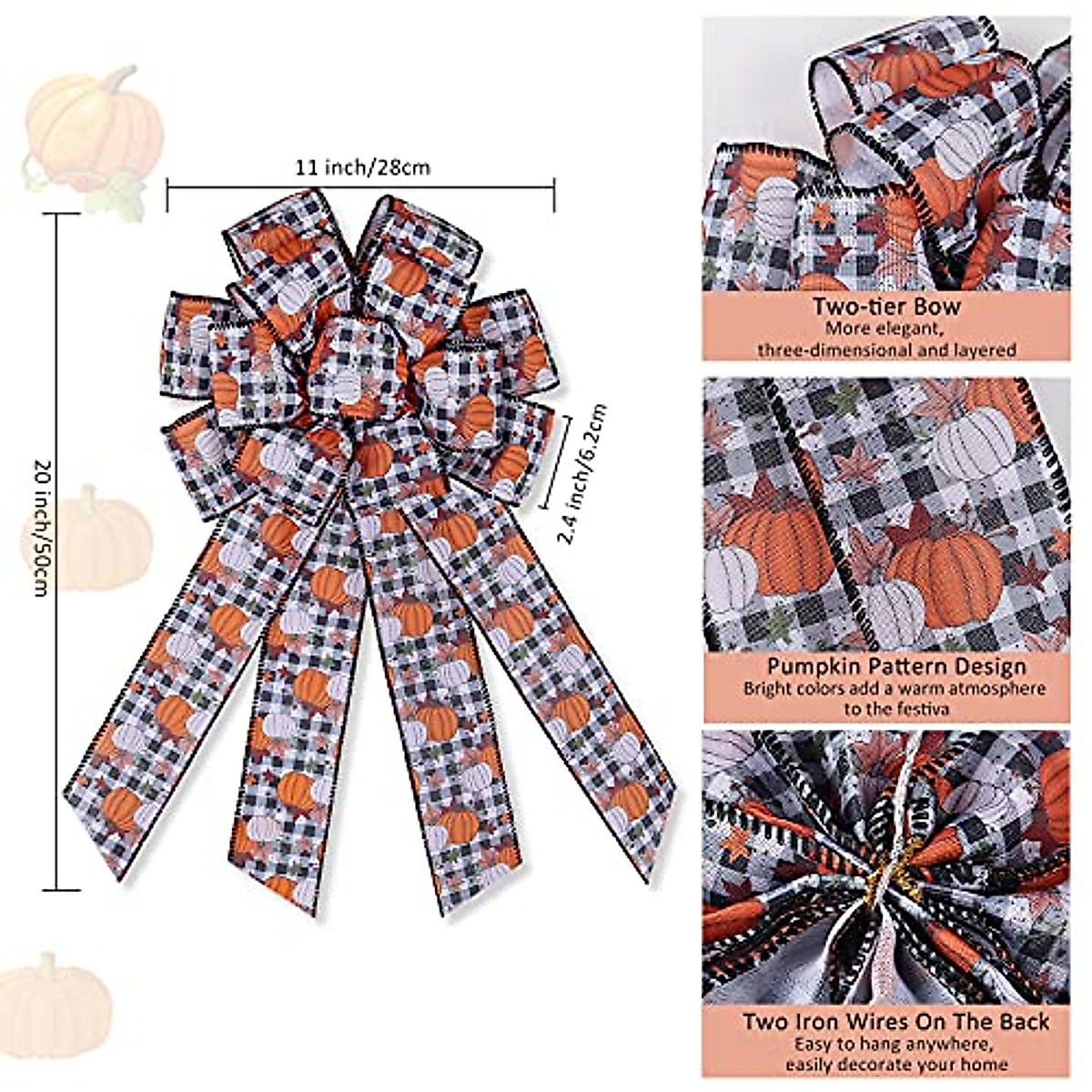 RECUTMS Fall Wreath Bow Halloween Thanksgiving Wreath Bows Holiday Bows for Wreaths Orange Burlap Bow Home Garden Decoration