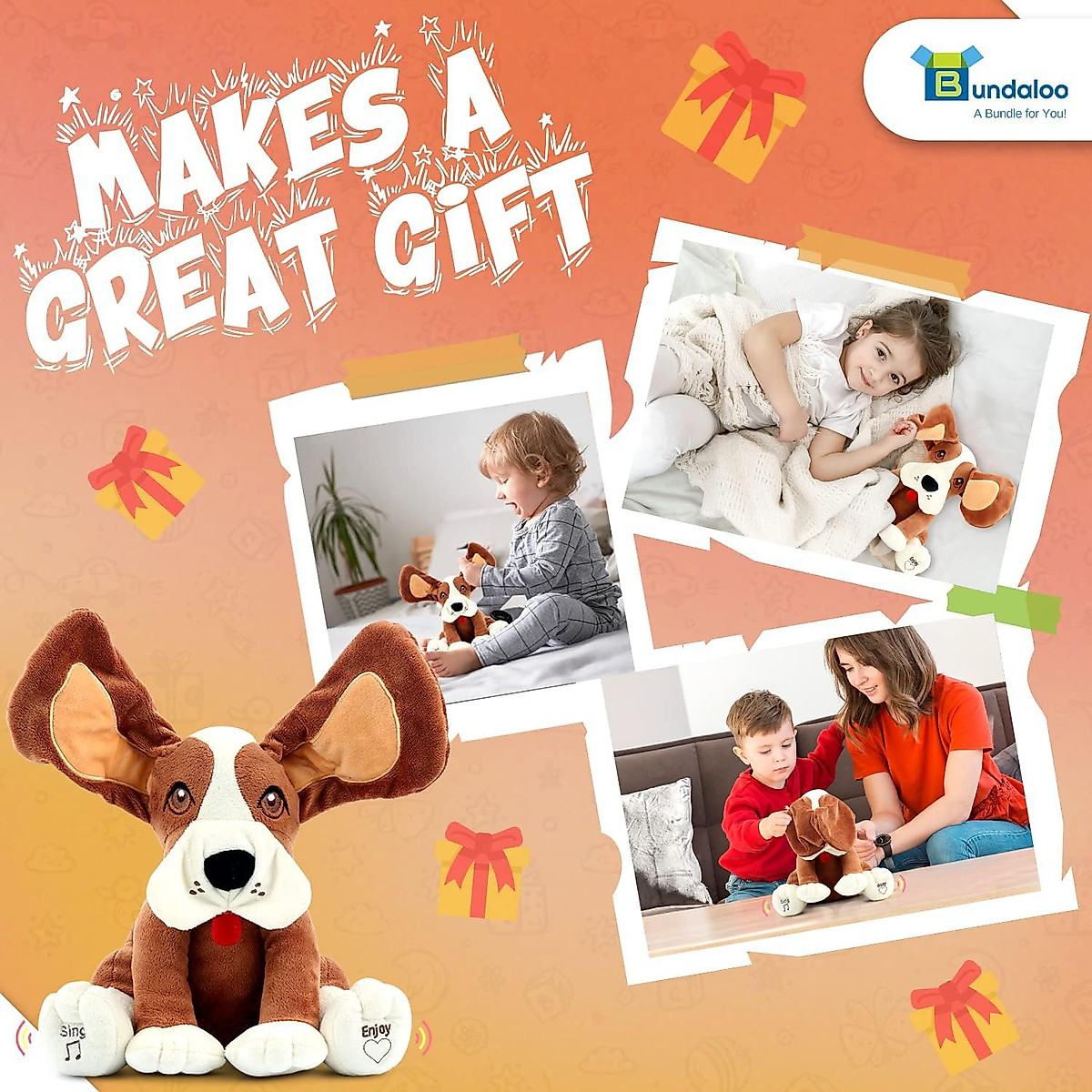 Bundaloo Animated Plush Peek A Boo Singing Dog with Floppy Ears | Plays Peek-A-Boo with Ears & Sings Do Your Ears Hang Low