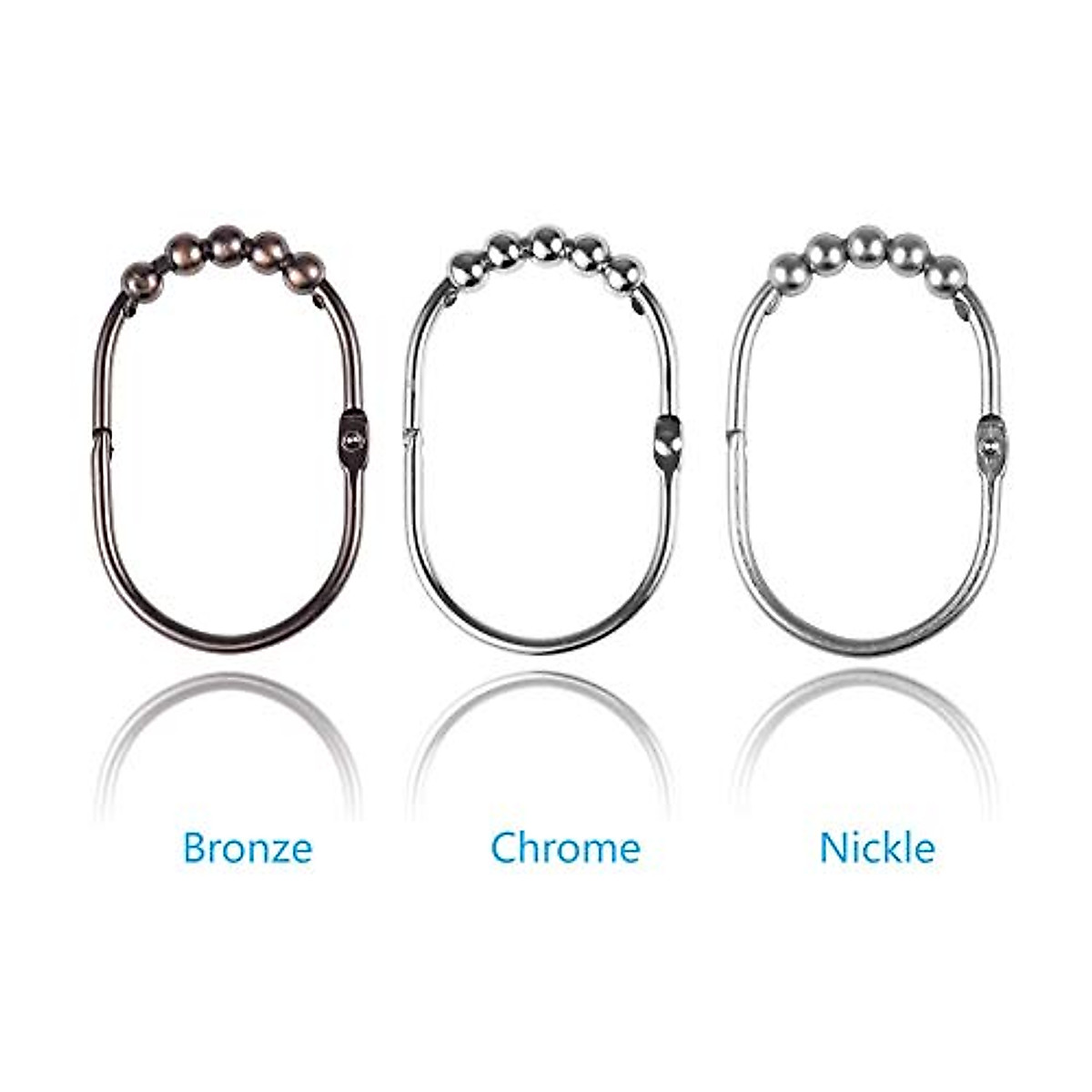 Shower Curtain Rings for Bathroom, Decorative Polished Oil Rubbed Bronze Finish, Easy Glide Rollers, 100% Rustproof Home Fashions Shower Curtain Hooks Set of 12