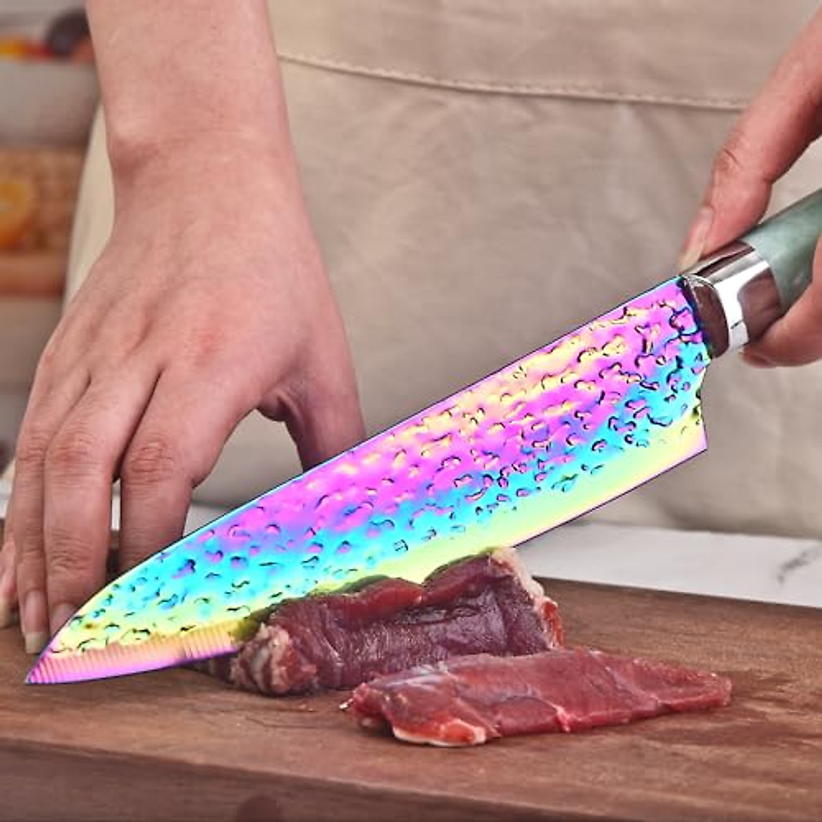 Kitchen Knife Set Non Stick Knives with Wood Storage, Serrated Steak Knife, Chef Knife, Scissors with Sharpener, 15Pcs Ultra-Sharp Cutlery Block Sets for Home & Pro Use Best Gift (Teal)