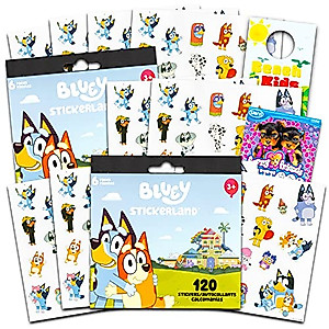 Bluey Party Favors Bundle - 240 Bluey Stickers Featuring Bluey, Bingo, Bandit, and More Plus Temporary Tattoos, Door Hanger | Bluey Party Supplies