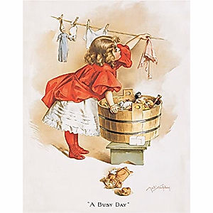 Desperate Enterprises Ivory Soap Girl Washing Tin Sign -"A Busy Day" by Maud Humphrey - Nostalgic Vintage Metal Wall Decor - Made in USA