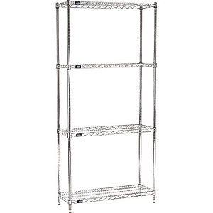 Nexel 18" x 48" x 54", 4 Tier, Poly-Z-Brite Adjustable Wire Shelving Unit, NEXGuard Anti-Microbial Agent, NSF Listed Commercial Storage Rack, Silver, Leveling feet