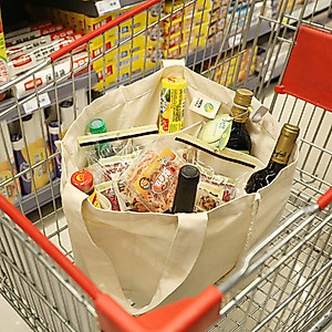 Best Canvas Grocery Shopping Bags 2 Pack - Canvas Grocery Shopping Bags with Handles - Cloth Grocery Tote Bags - Reusable Shopping Grocery Bags - Organic Cotton Washable & Eco-friendly Bags