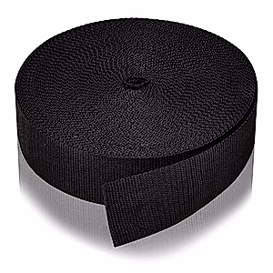 Tinup Webbing 2 Inch Strap Black, Nylon Climbing Webbing Straps 1 Inch Wide, Polypropylene Lawn Chair Webbing Replacement for Indoor or Outdoor Gear, DIY Crafting，Pet Leash