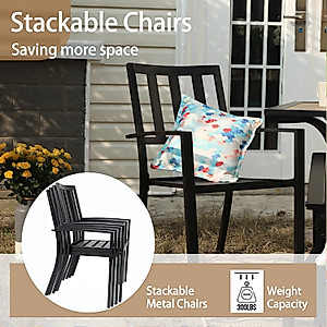 MFSTUDIO 7-Piece Metal Patio Dining Sets with 6 Steel Striped Armrest Chairs and 64" Rectangular Outdoor Dining Table,1.7" Umbrella Hole (Black)