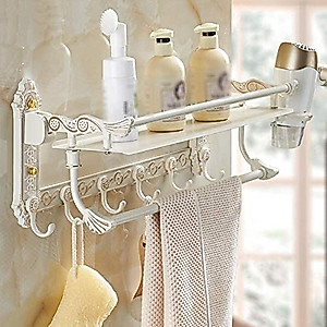 HYJMJJ Wall Mounted Coat Rack, Wall Mounted Space Aluminum Foldable Bathroom Shelves Storage Rack with Hook, Single Rod Towel Rack，Not Fade Multifunction Cosmetic Storage Rack,for Home Kitchen
