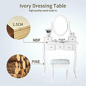 WINVOX White Vanity Dressing Table Set with Mirror Stool 5 Drawers Makeup Desk Bedroom ZLYCFCDUS