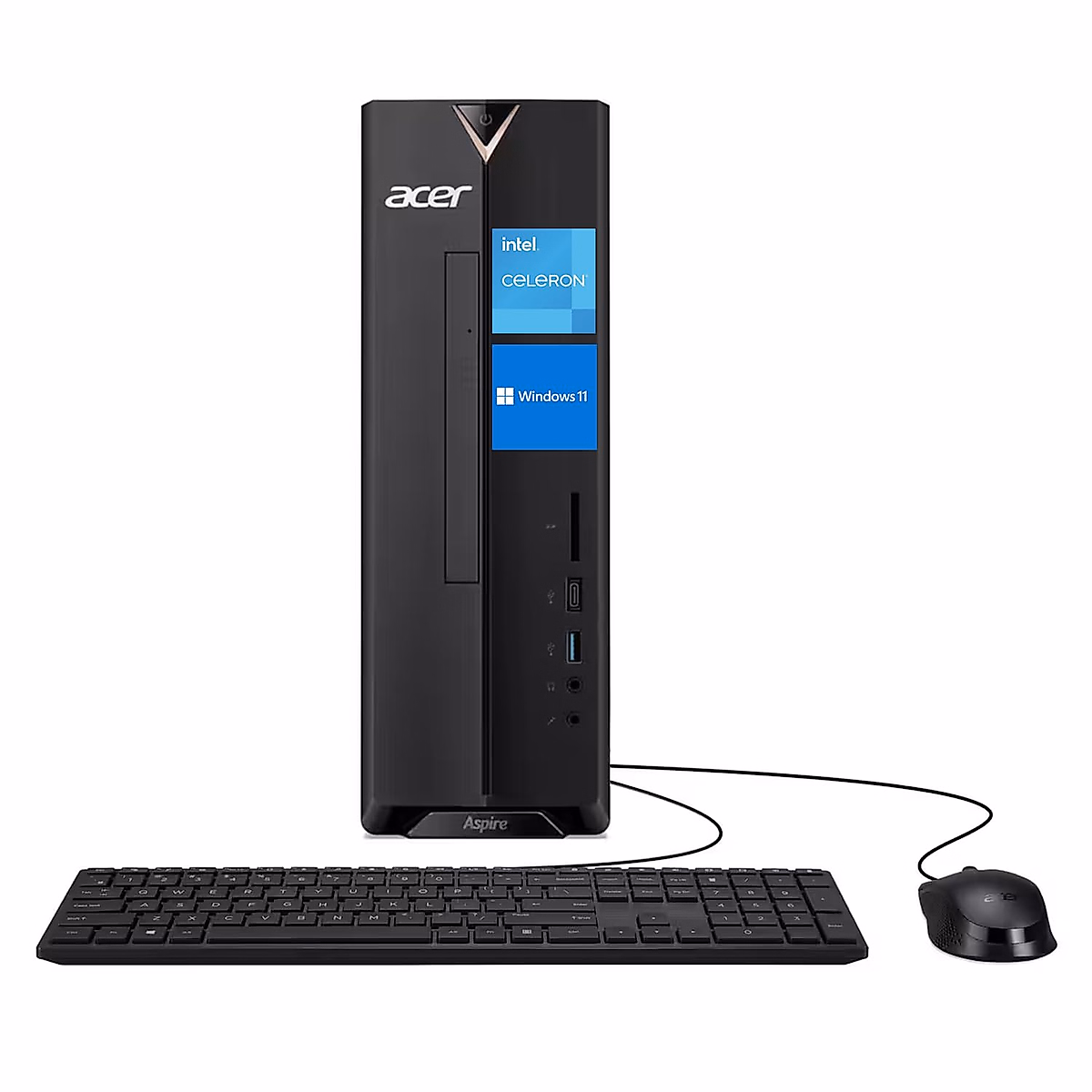 Acer Aspire Tower Desktop, Intel Celeron J4125 Processor, 8GB RAM, 256GB PCIe SSD, DVD, HDMI, VGA, Wi-Fi, Wired Keyboard & Mouse, Windows 11 Home, Black (D17W6)