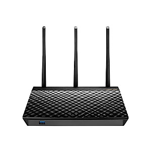 ASUS Dual-band 3x3 AC1750 Wifi 4-port Gigabit Router with speeds up to 1750Mbps & AiRadar to strengthens Wireless Connections via High-powered Amplification Beam-forming - 2x USB 2.0 Ports (RT-AC66U)