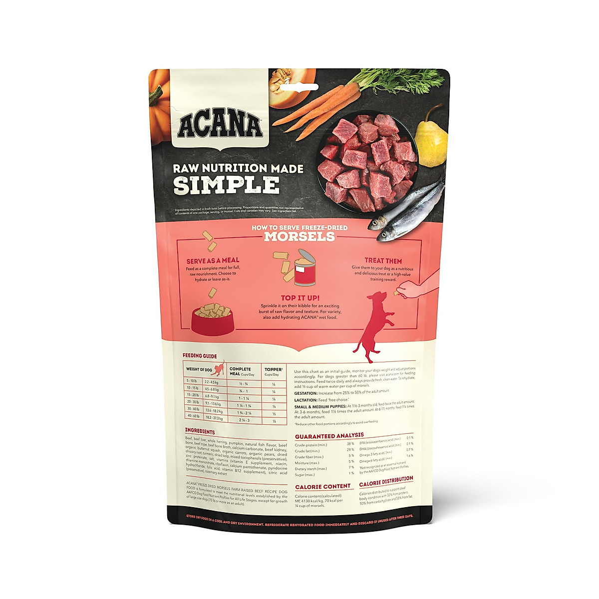 ACANA Freeze Dried Dog Food Meal & Topper, Grain Free High Protein Farm-Raised Beef Recipe, 8oz