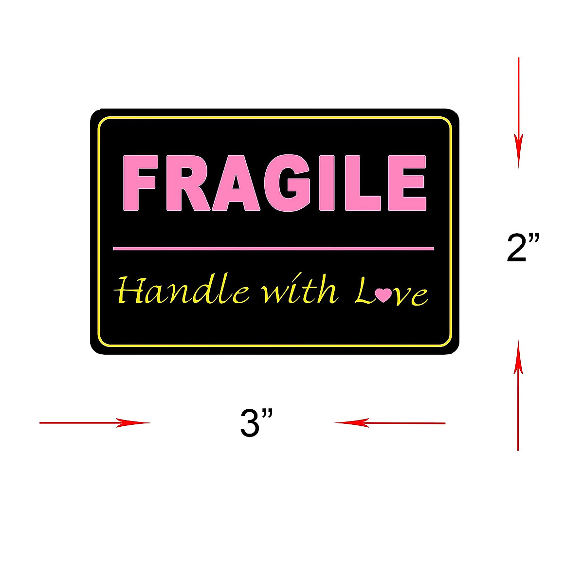 Pink Fragile Handle with Love Labels 2X3 inch Black Yellow Fragile Warning Shipping Mailing Stickers for Personal Gift Bag Envelope 200 Pcs Per Roll (Pink)