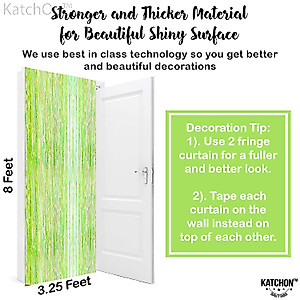 KatchOn, Neon Green Streamers Backdrop - XtraLarge, 3.2x8 Feet | Lime Green Foil Fringe Curtain for Neon Party Decorations, Neon Party Supplies | Neon Fringe Curtain for Lime Green Party Decorations