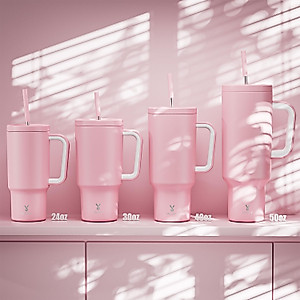 Meoky 24 oz Tumbler with Handle and Straw, 100% Leak-proof Tumbler with Lid and Straw, Insulated Stainless Steel Travel Coffee Mug, Keeps Cold for 24 Hours (Blush)