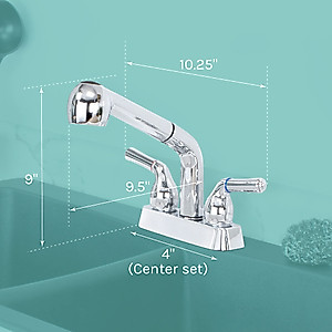 JS Jackson Supplies Dual Handle Pull Out Faucet, Chrome Finish, 4 Inch Center Set, Universal Utility Sink or Laundry Tub ABS Plastic Faucet with Spray Setting