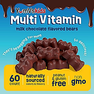Yum-Vs - Kids Multivitamin Chewable Chocolate Bears - Multivitamin for Kids Supplement - 16 Vitamins & Minerals - Kids Vitamins Including D, Zinc, C, B Complex & More, Multi Vitamins for Kids 60 Count