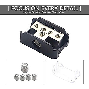 RKURCK 4 Way Power Distribution Block, 0/2/4 AWG Gauge in, 4/8/10 Gauge Out, Car Audio Stereo Amp Distribution Connecting Block for Audio Splitter (1 in 4 Out) 2 Pack