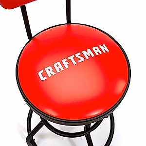 Craftsman Adjustable Height Work Shop Stool, 29 to 34-inches Tall, Rip-Resistant Padded Vinyl Seat, 300-lb Capacity, 360-degree Footrest, Non-Marring Feet