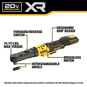 DEWALT 20V MAX XR Cordless Ratchet Set, 3/8" and 1/2" Sealed Head Ratchet, Battery and Charger Included (DCF510GE1)