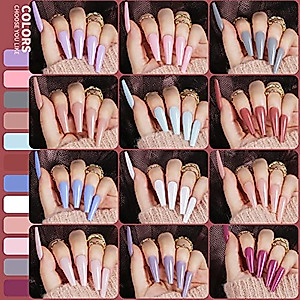 Teenitor Long Coffin Press On Nails Full Cover Color Nail Tips, 576pcs Fake Nails, Long Ballerina False Nails, 24 Colors Glue On, Acrylic Nail Clipper, Nail Art Stickers for DIY Fake Nails