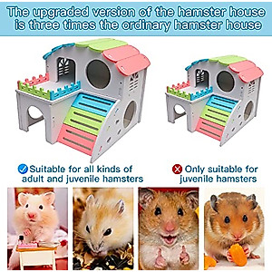 Syrian Hamster Toys Set, Improved Version 8.7 IN Large Hamster House, Wooden Gerbil Hideout, Small Animals Seesaw, Guinea Pig Sport Exercise Toys, Rainbow Bridge, Swing, Dwarf Hamster Cage Accessories