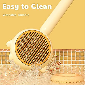 OurMiao Paw Cat Brush with Release Button, Self Cleaning Cat Brush for Shedding, Cat Hair Brush for Grooming Long and Short Haired Cats Dogs (Yellow)