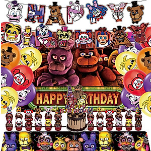 BenTin 44Pcs Game Birthday Party Decorations, Night Birthday Party Supplies, Includes Balloon, Happy Birthday Banner, Cake Topper, Tablecloth, Background, For Birthday Party Decor