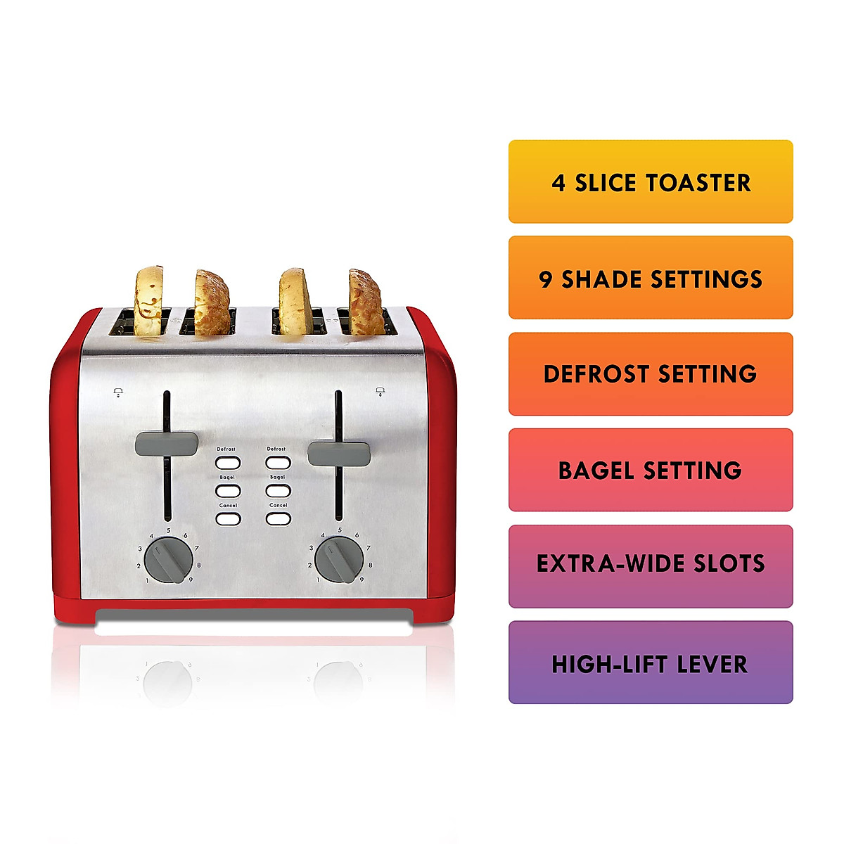 Kenmore 40604 4-Slice Toaster with Dual Controls in Red