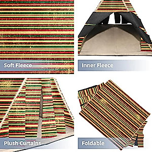 Y-DSIWX Guinea Pig Hideout Cozy Hamster House Cave for Bunny Chinchilla Hedgehog Small Animal Vintage Red Green Yellow Stripes Xmas