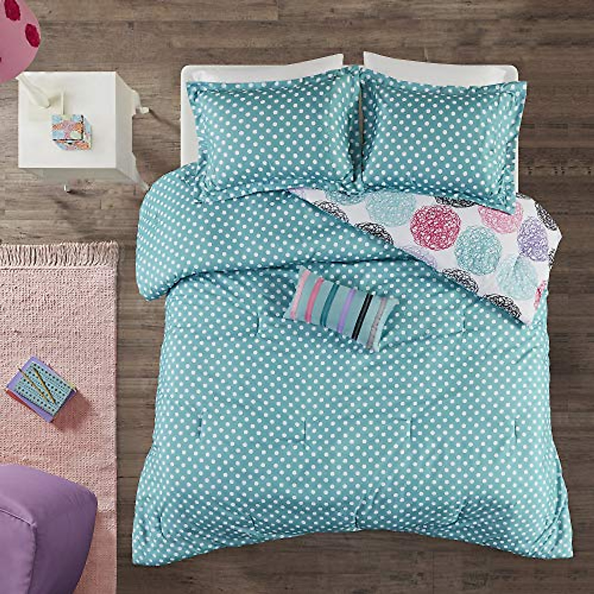 Mi Zone Carly Comforter Set, Doodled Circles Polka Dots Bed Sets– Ultra Soft Microfiber Teen Bedding For Girls Bedroom, Twin/Twin XL, Teal Purple 3 Piece