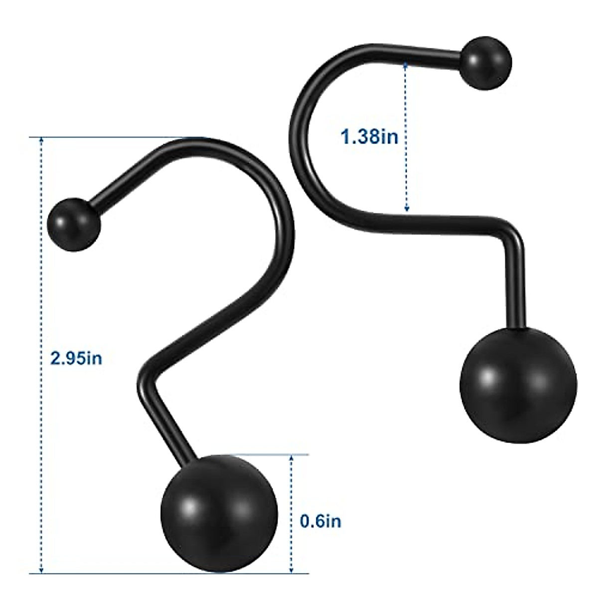 TOPROD Shower Curtain Hooks Rings, Classic Decorative Heavy Duty Shower Ball Hooks Rust Proof, Shower Rings Hangers for Bathroom Shower Curtain Rods Curtains, Free Gliding, Set of 12, Matte Black