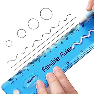 Color Flexible Ruler Soft Bendable Plastic Clear Rulers Shatterproof Safety Kids School Supplies for School and Office Circle Ruler