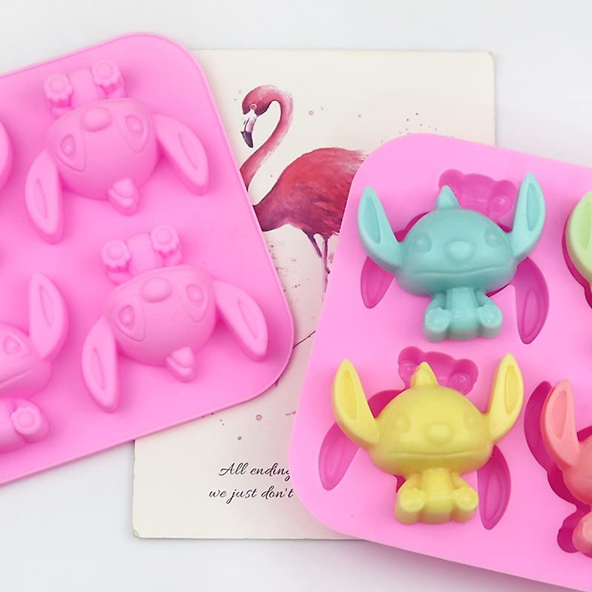 INKU 4 Cavity Lilo and Stitch Silicone Mold for DIY Fondant Candy Chocolate Molds DIY Cake Tray 3D Chocolates Hard Sweets Desserts Candles Drop Glue Decoration Birthday Party Cake Decor Candy Mold